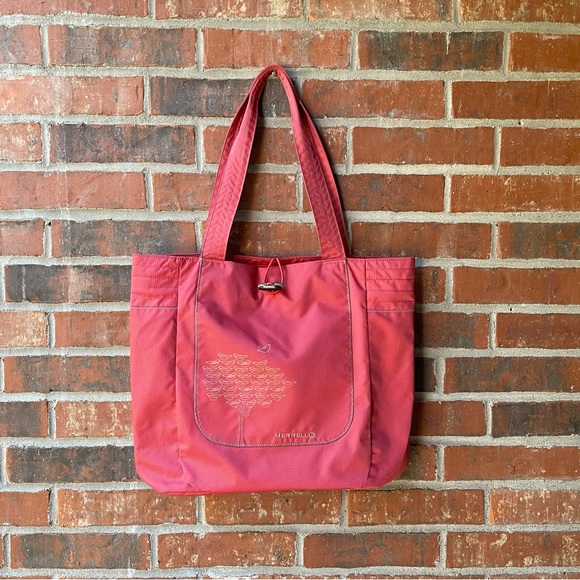 Merrell | Bags | Merrell Red Pink Bird Tree Print Embroidered Tote Bag ...